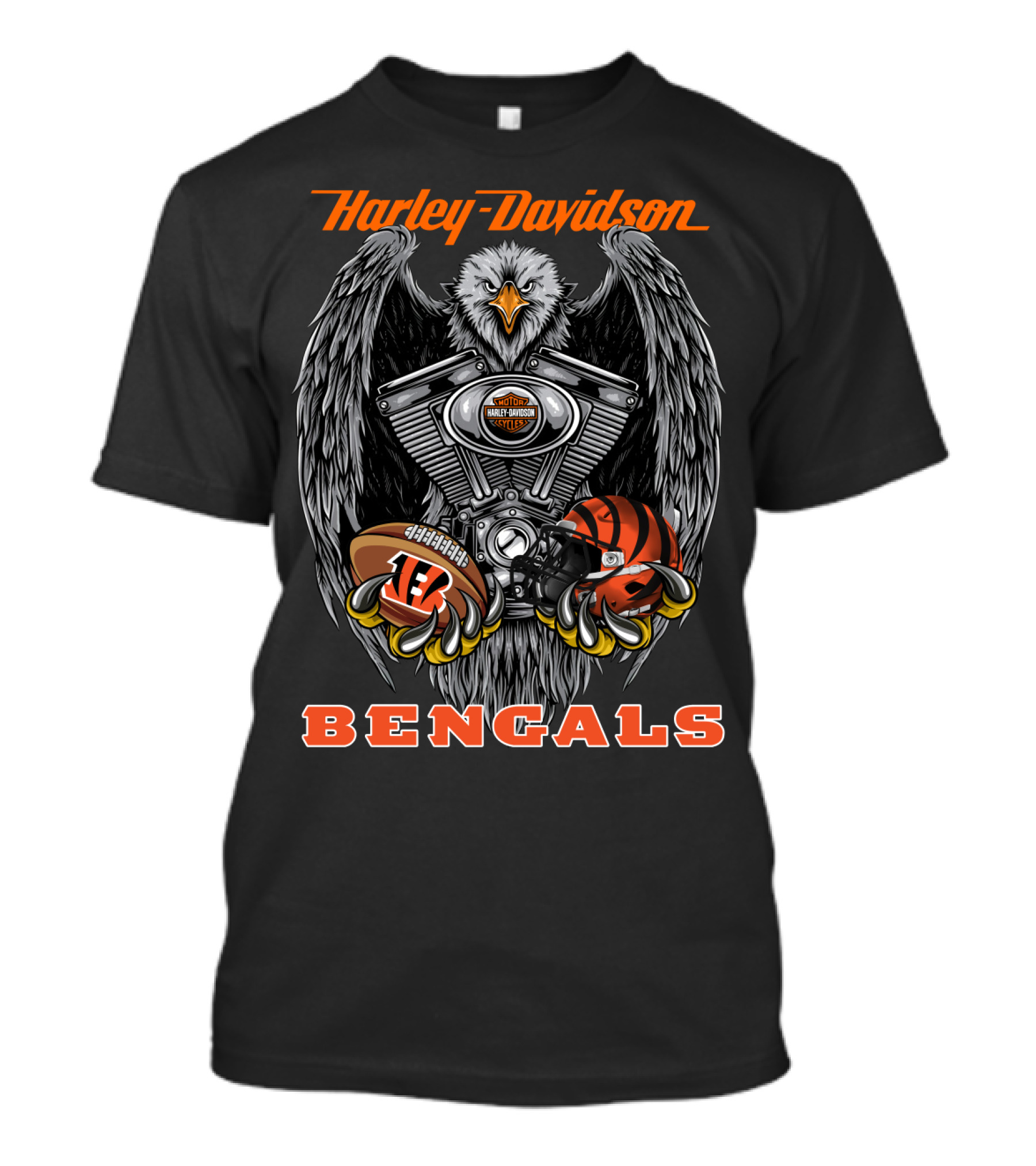 Harley Davidson Bengals Nfl Collaboration Eagle Engine Football Helmet T-Shirt