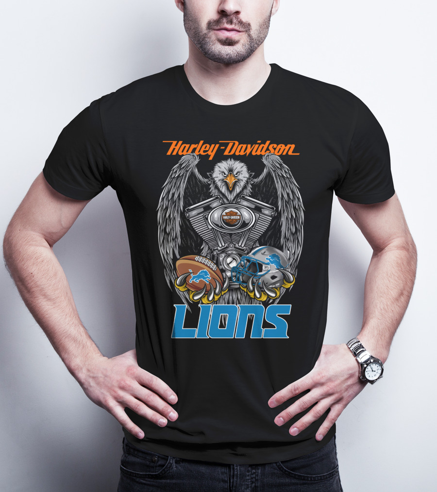 Harley Davidson Detroit Lions Eagle Football Engine T-Shirt