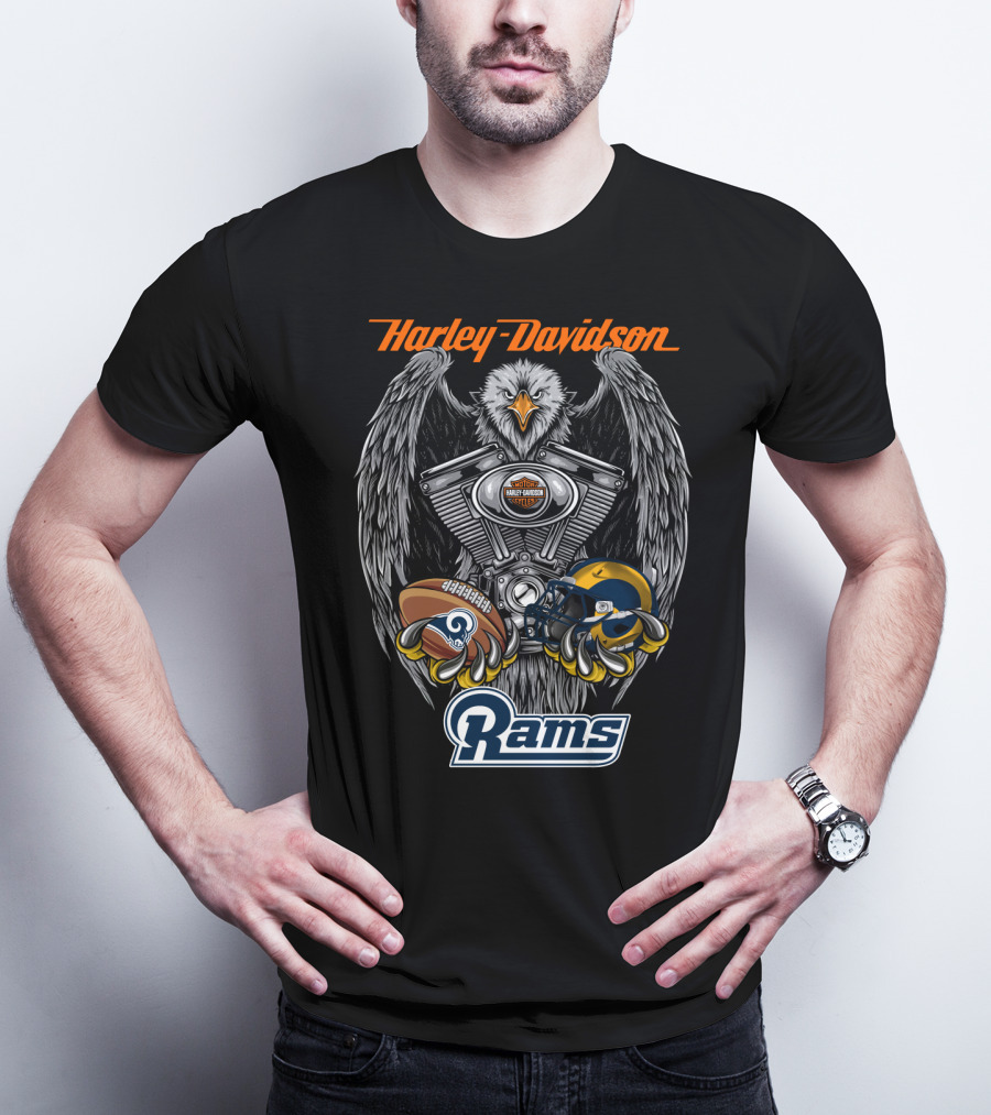 Harley Davidson Seattle Rams Nfl Lar Football Eagle Engine T-Shirt