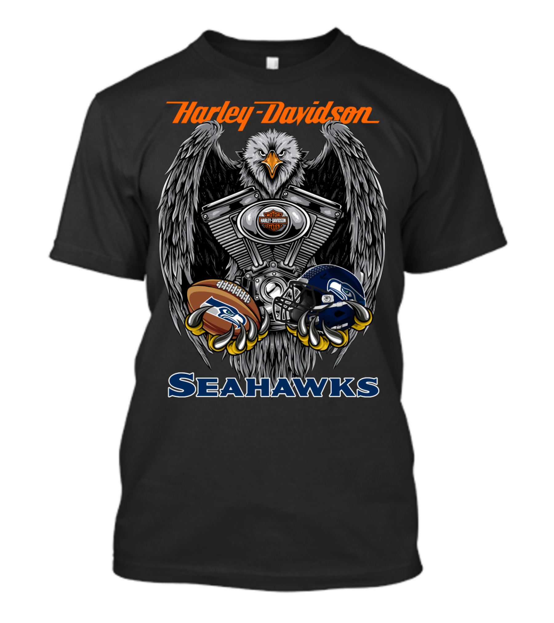 Harley Davidson Seahawks Eagle Football And Helmet T-Shirt