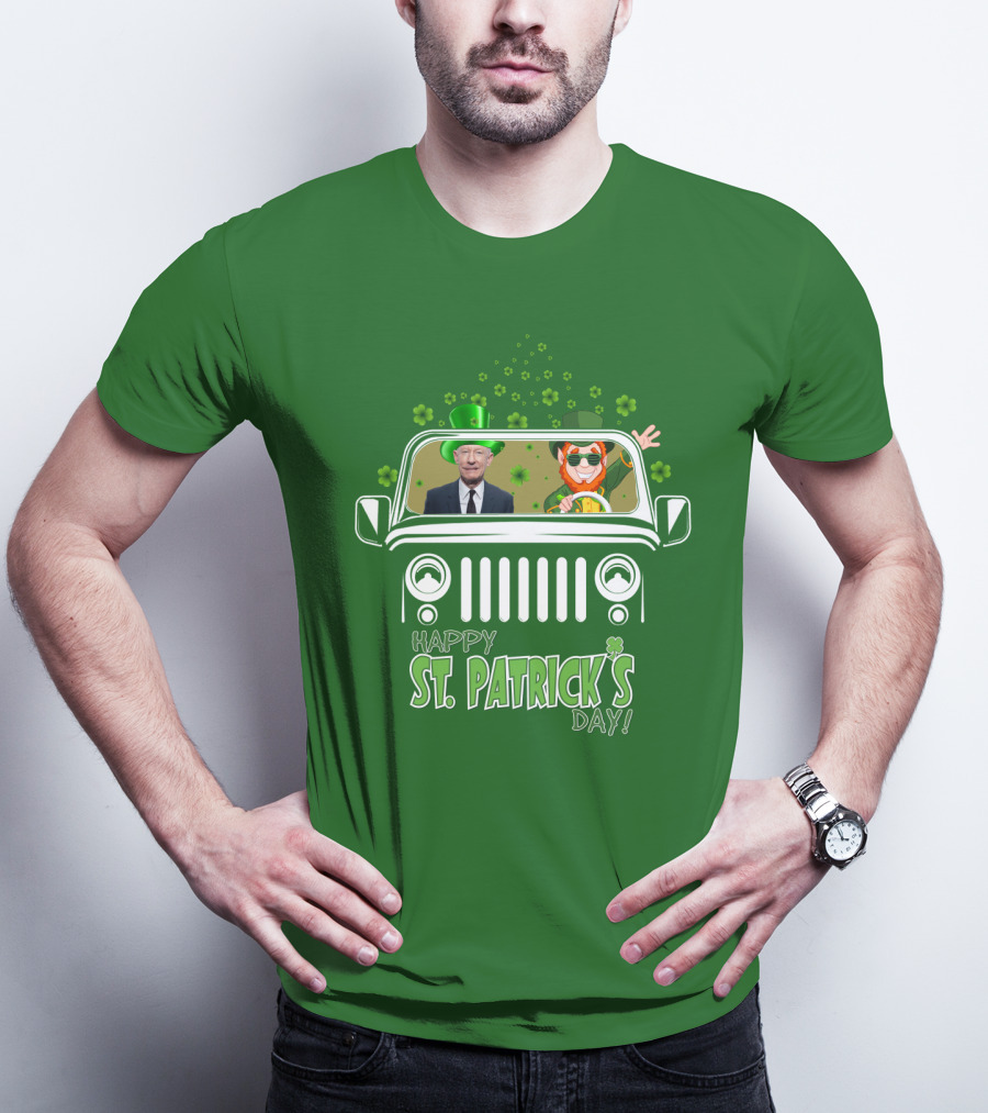 Happy St. Patrick's Day 51 Lyle Lovett Jeep With Leprechaun And Shamrocks T-Shirt