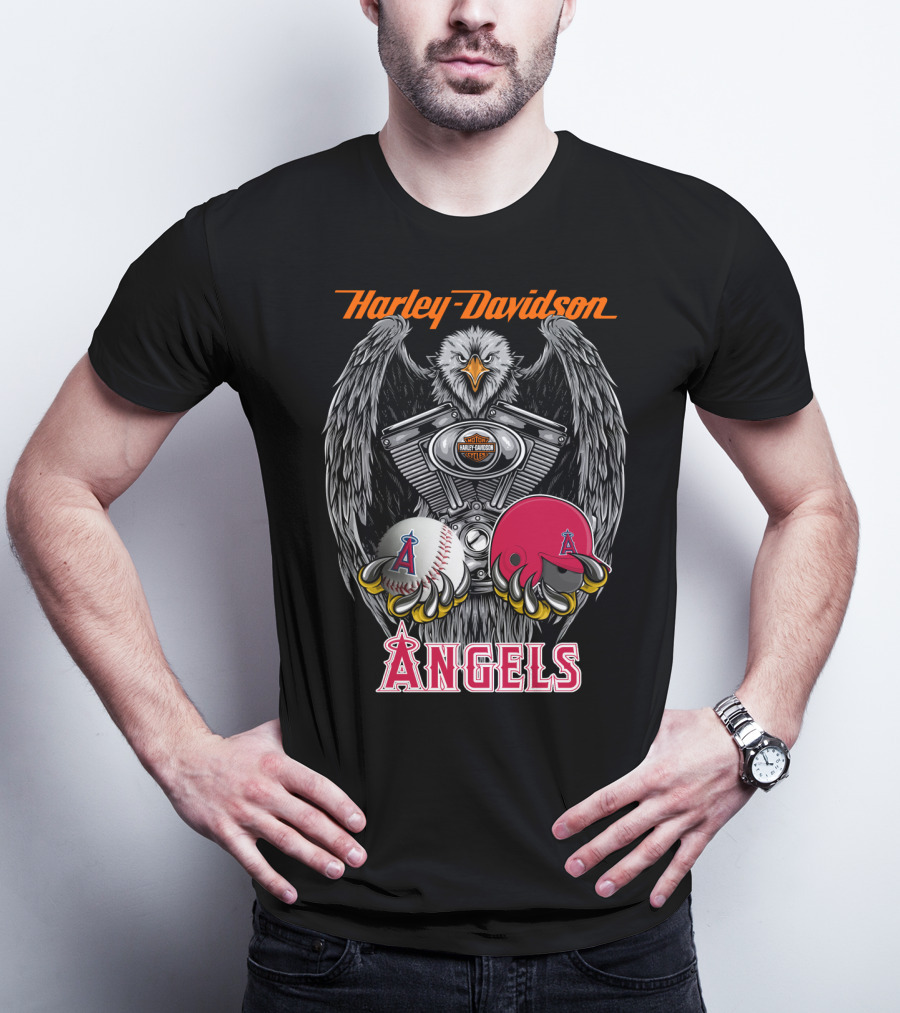 Harley Davidson Mlb Angels Eagle V-Twin Baseball Helmet T-Shirt