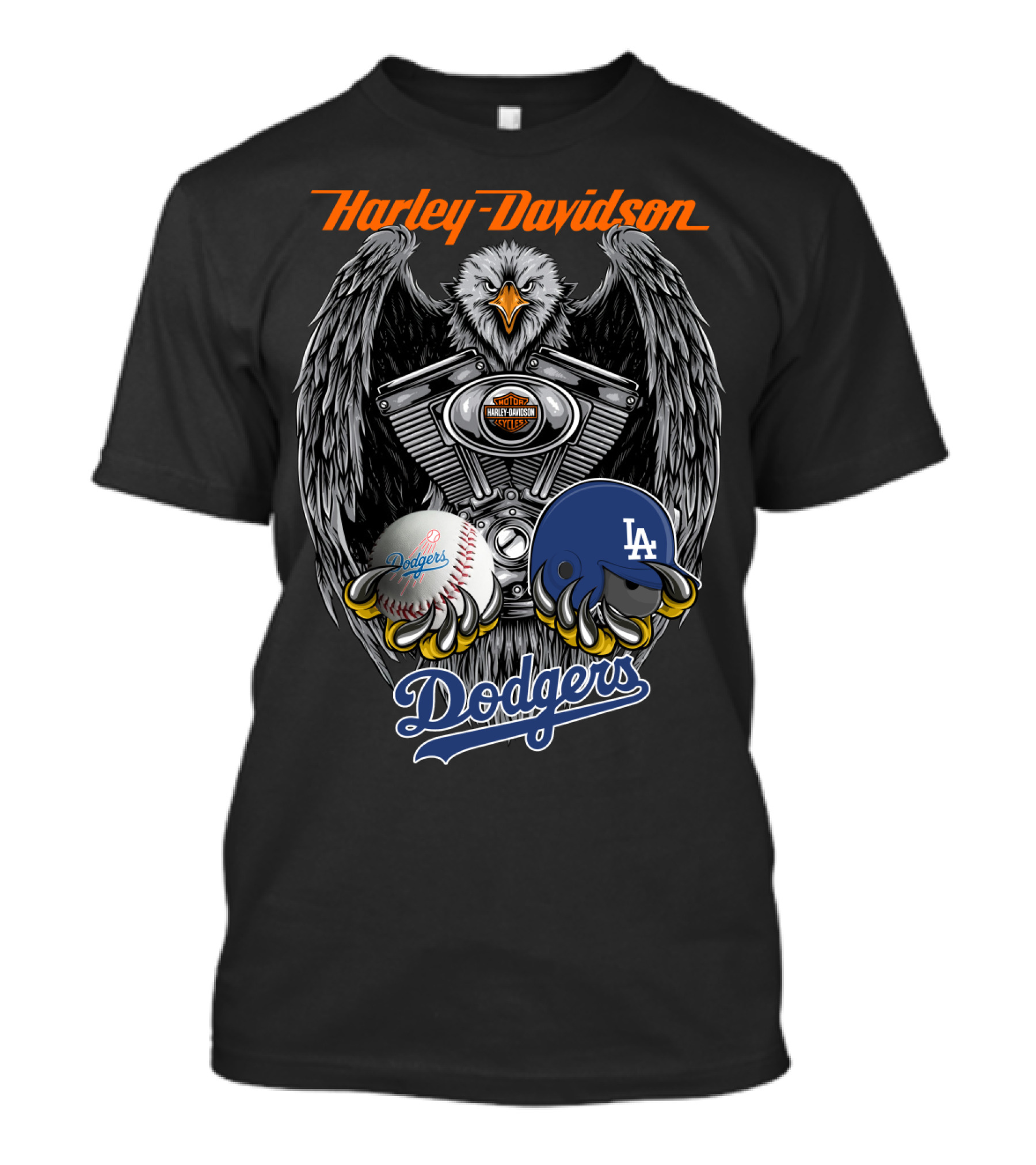 Harley Davidson Los Angeles Dodgers Mlb Eagle Engine Baseball Helmet T-Shirt