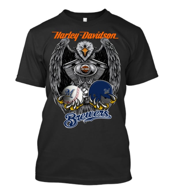 Harley Davidson Milwaukee Brewers Eagle Baseball Engine T-Shirt