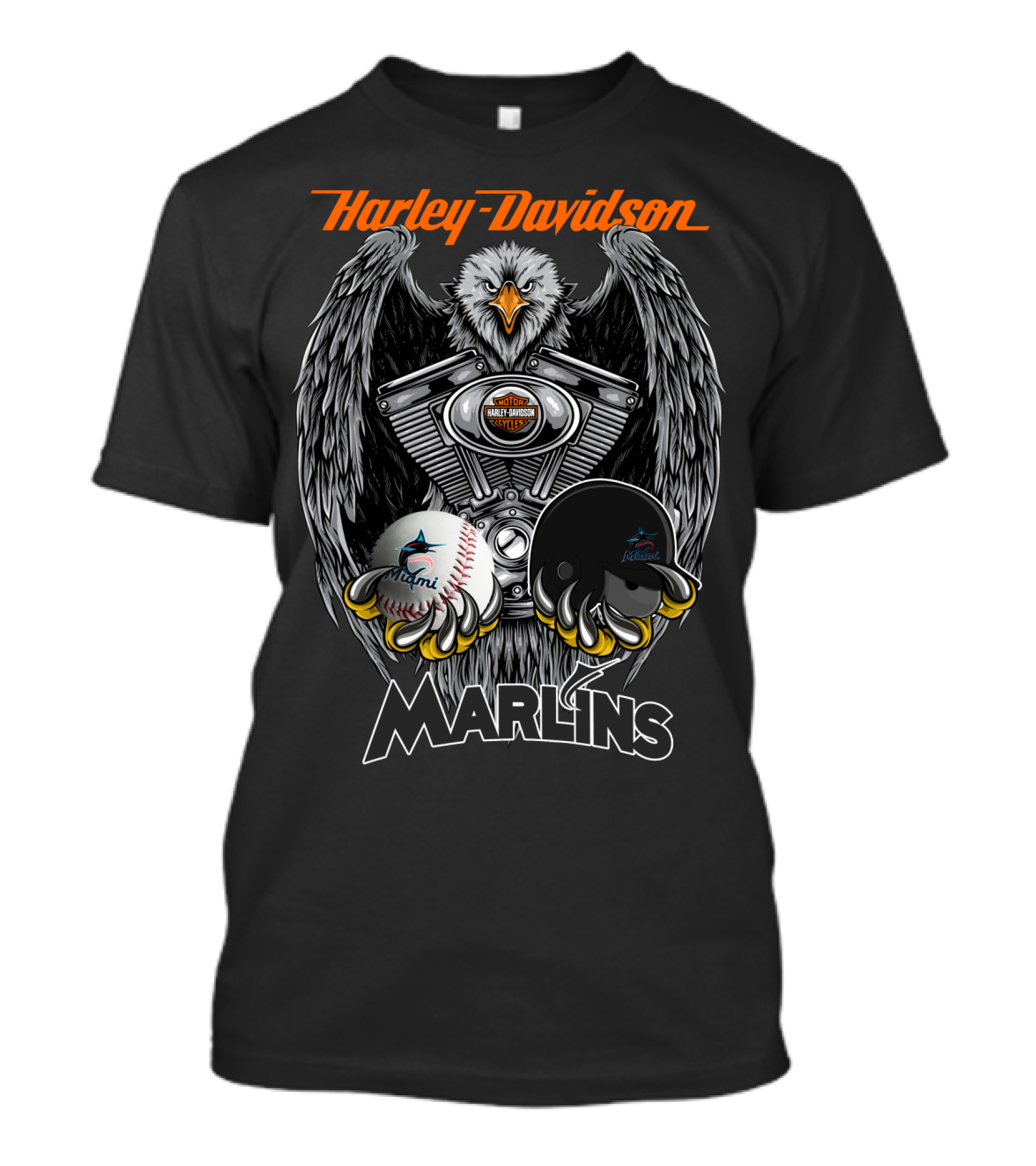 Harley Davidson Eagle Miami Marlins Baseball Helmet T-Shirt