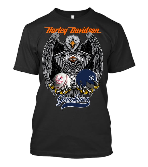 Harley Davidson Yankees Eagle Mlb Nyy Baseball Helmet And Ball T-Shirt