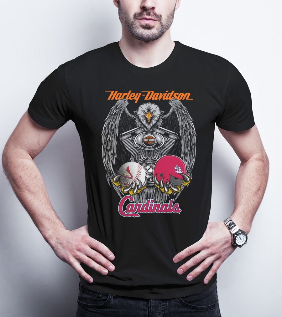 Harley Davidson St. Louis Cardinals Eagle Engine Baseball Helmet T-Shirt