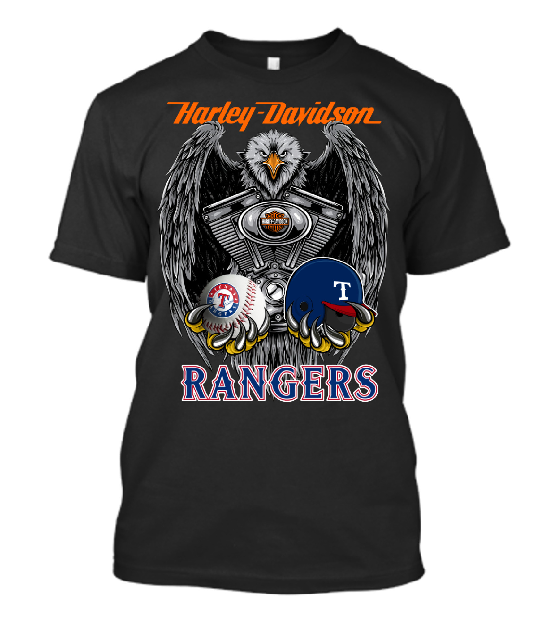 Harley Davidson Texas Rangers Mlb Baseball Eagle Engine T-Shirt