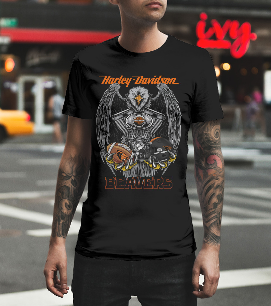 Harley Davidson Beavers Eagle Engine Football Helmet T-Shirt