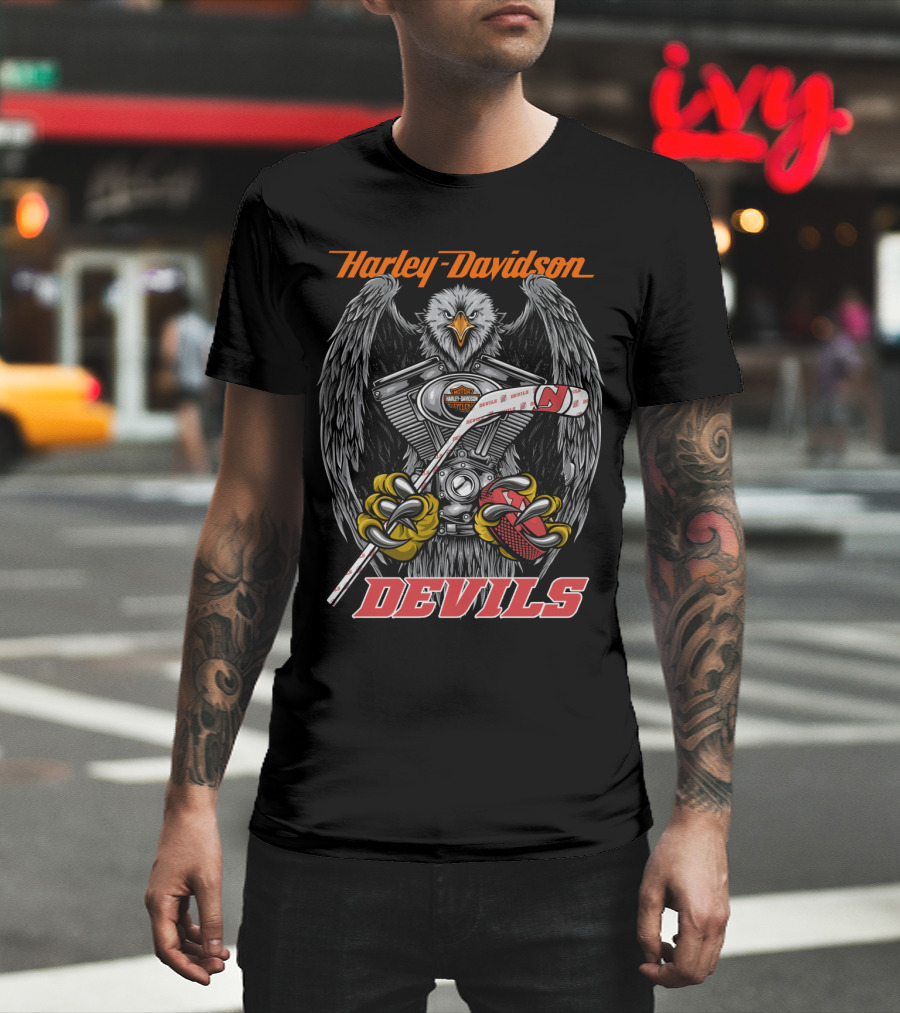 Harley Davidson Devils Nhl Njd Eagle Engine Hockey Stick T-Shirt