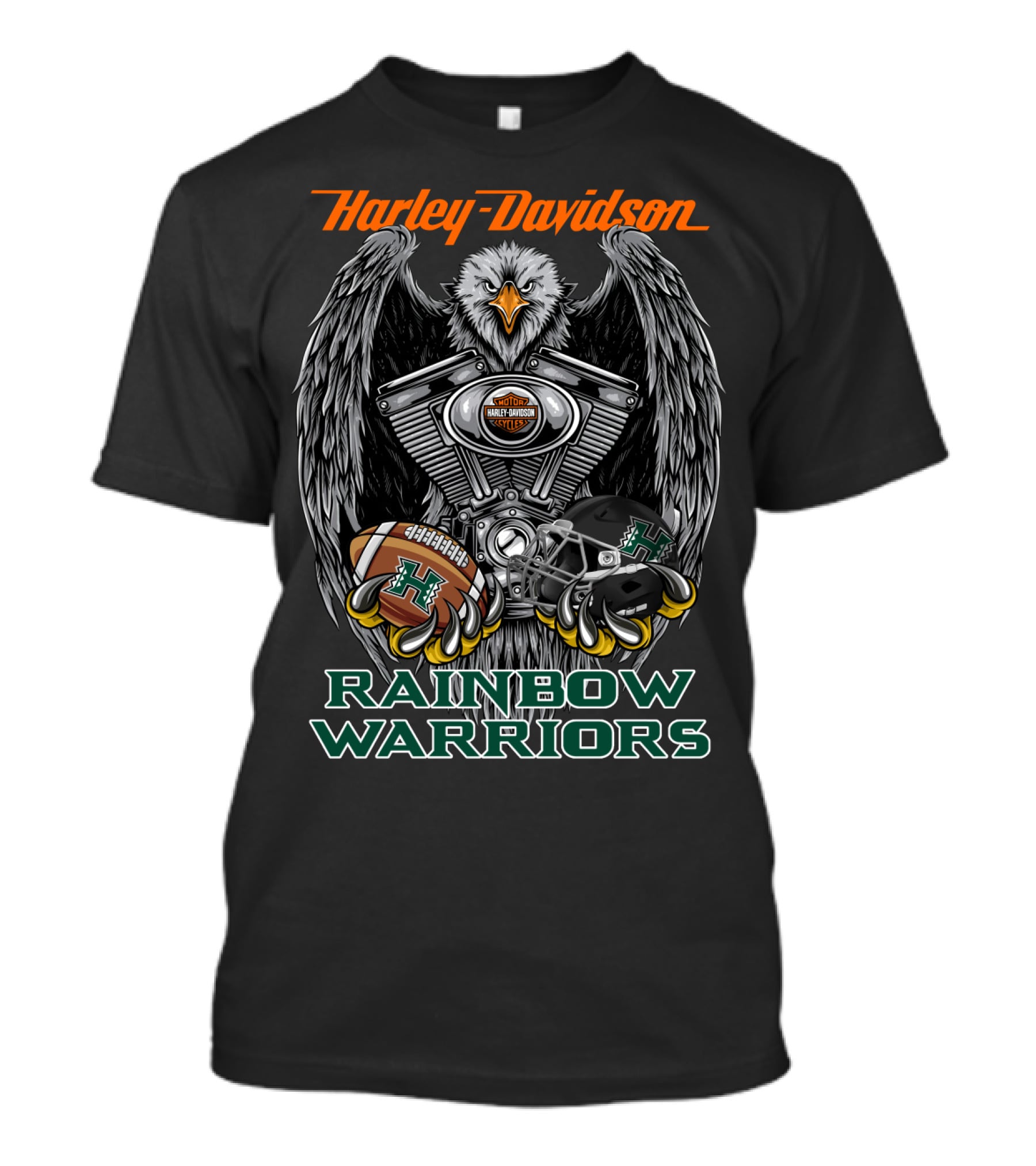 Harley Davidson Rainbow Warriors Eagle With Football And Helmet T-Shirt