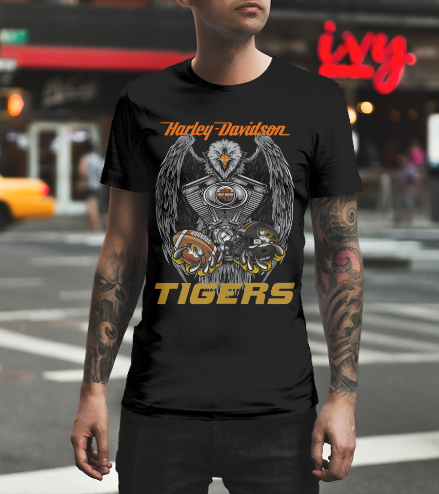 Harley Davidson Tigers Football Eagle Engine T-Shirt