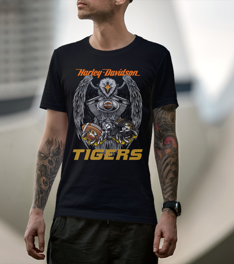 Harley Davidson Tigers Football Eagle Engine T-Shirt