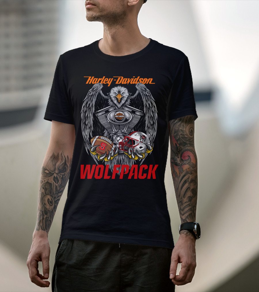 Harley Davidson Wolfpack Nc State Wolfpack Football Helmet Eagle Engine T-Shirt