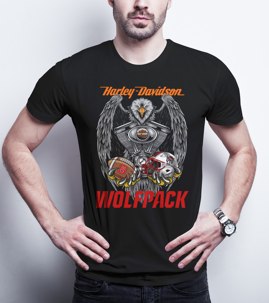 Harley Davidson Wolfpack Nc State Wolfpack Football Helmet Eagle Engine T-Shirt