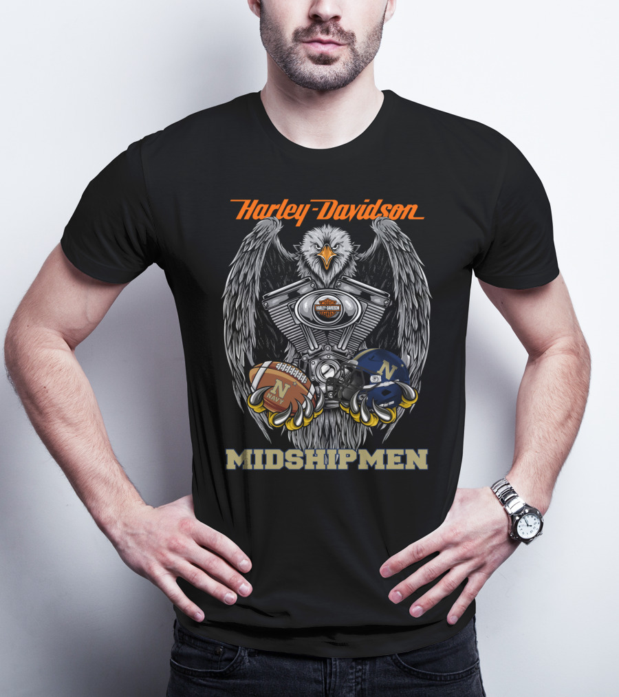 Harley Davidson Midshipmen Navy Football Eagle Engine T-Shirt