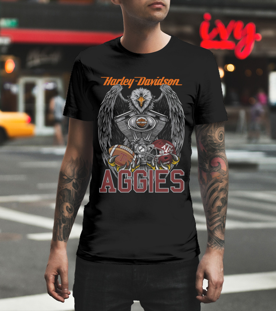 Harley Davidson Aggies Texas A&M Football Eagle Engine T-Shirt