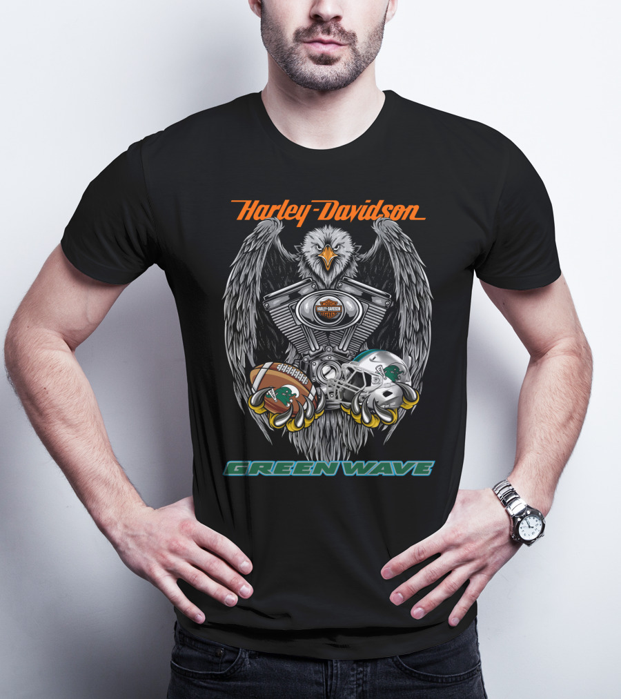 Harley Davidson Seattle Green Wave Football Eagle T-Shirt