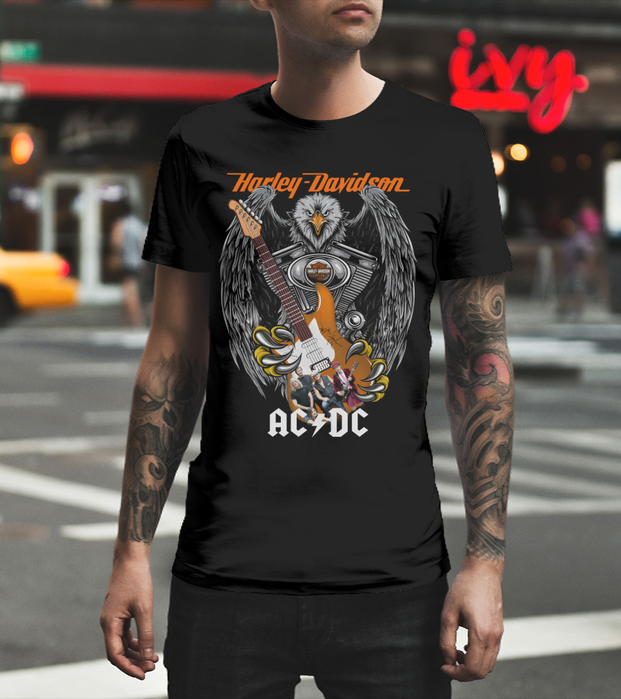 Harley Davidson Motorcycles Eagle Guitar Ac/Dc Band Collaboration T-Shirt