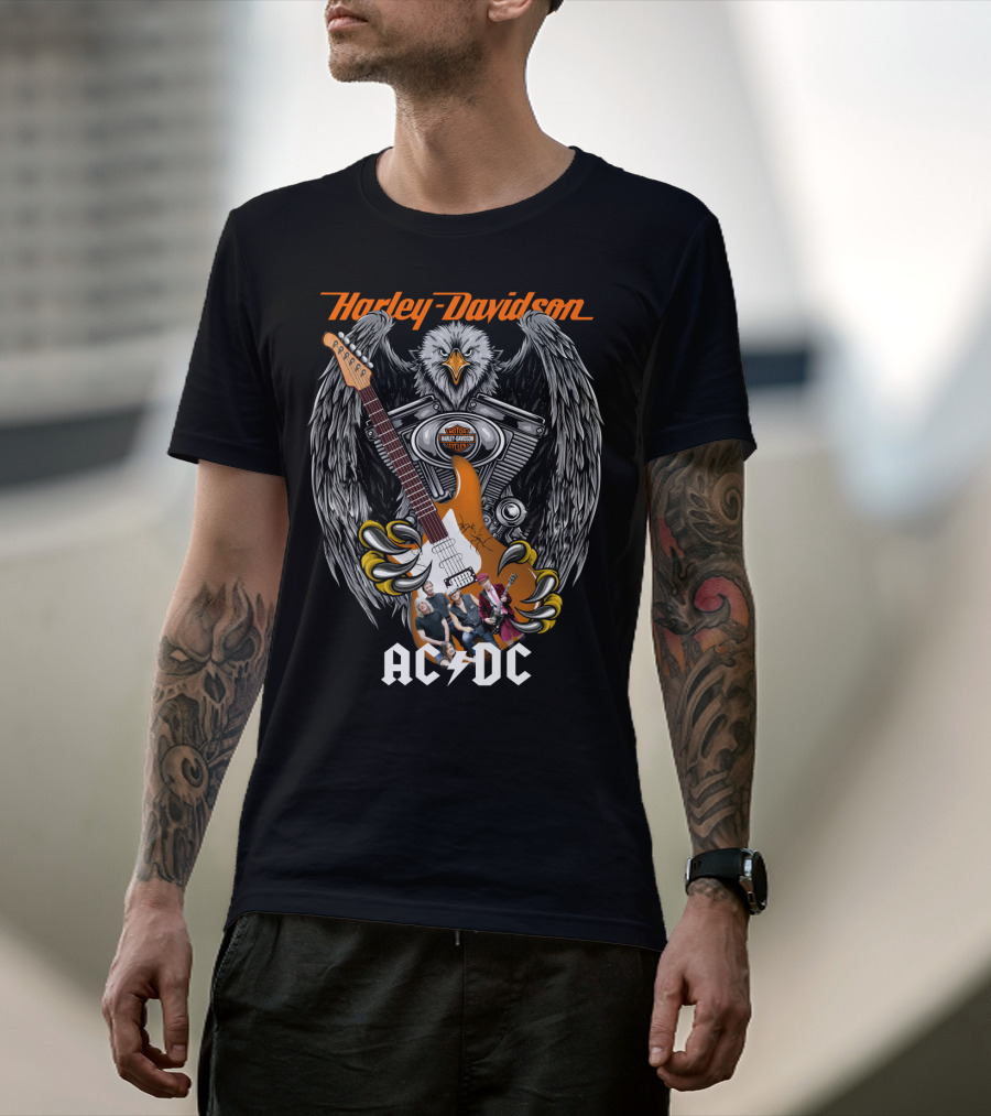 Harley Davidson Motorcycles Eagle Guitar Ac/Dc Band Collaboration T-Shirt