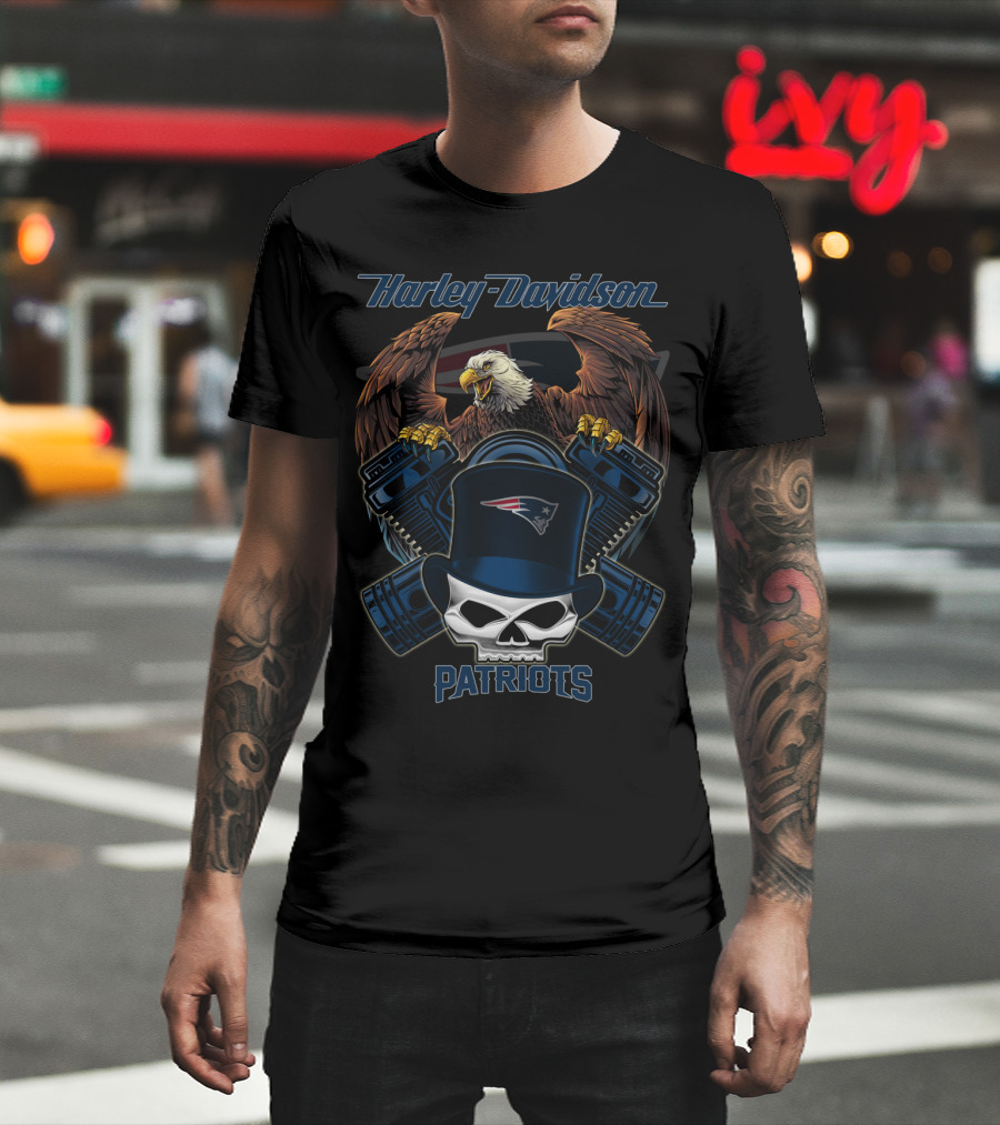 Harley Davidson Patriots Eagle And Skull Nfl Nep T-Shirt