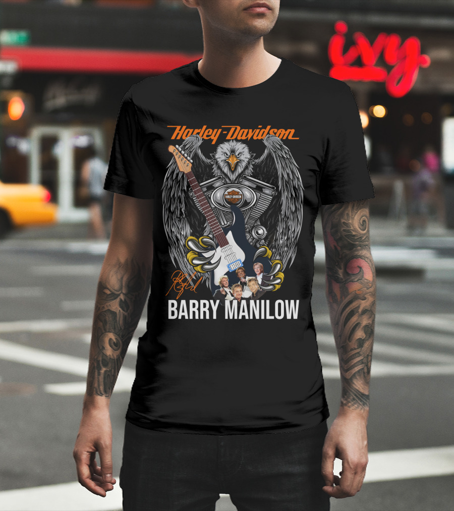 Barry Manilow Harley Davidson Eagle Guitar Artwork T-Shirt