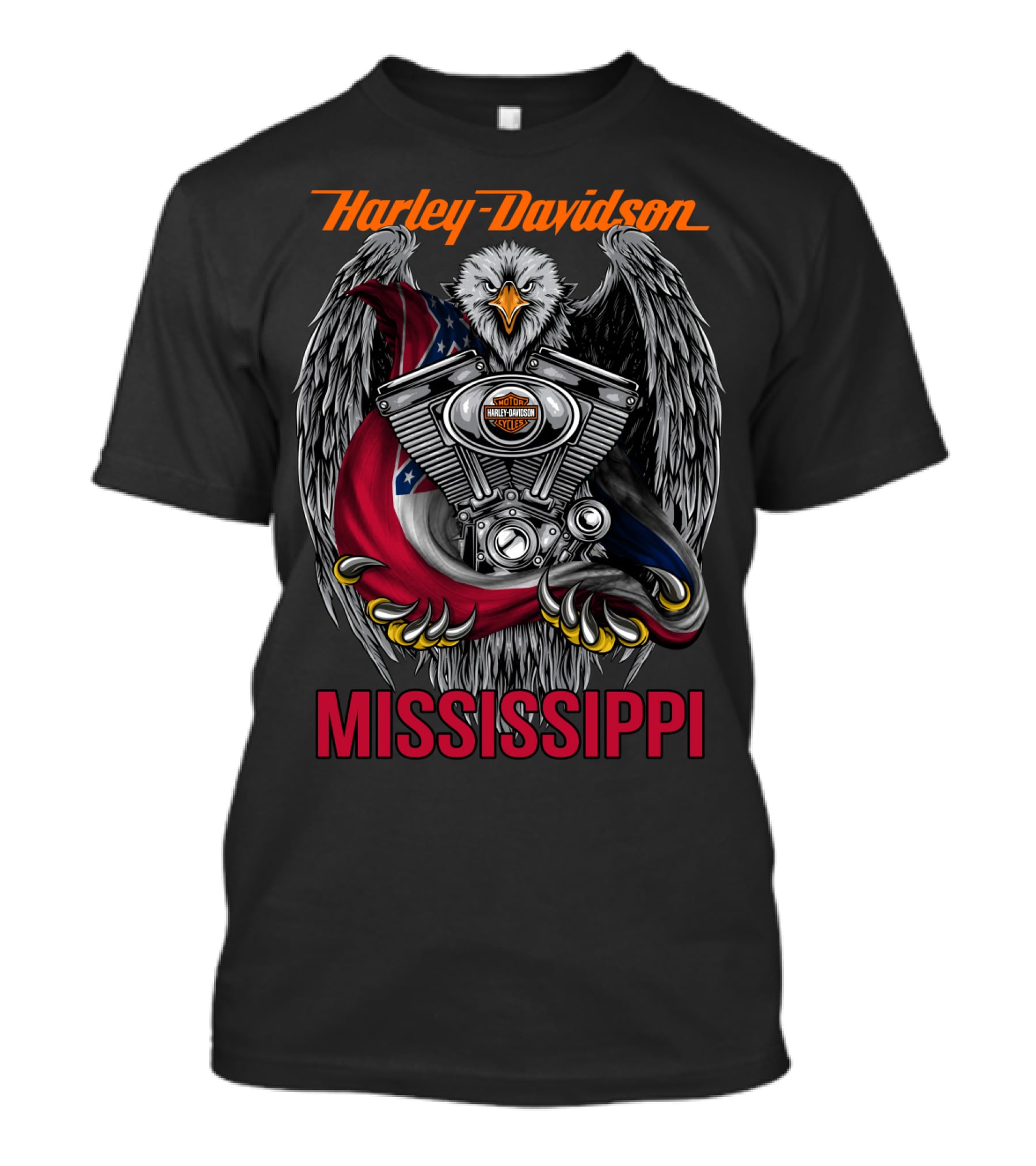 Harley Davidson Mississippi Eagle With Engine And Flag Symbol T-Shirt