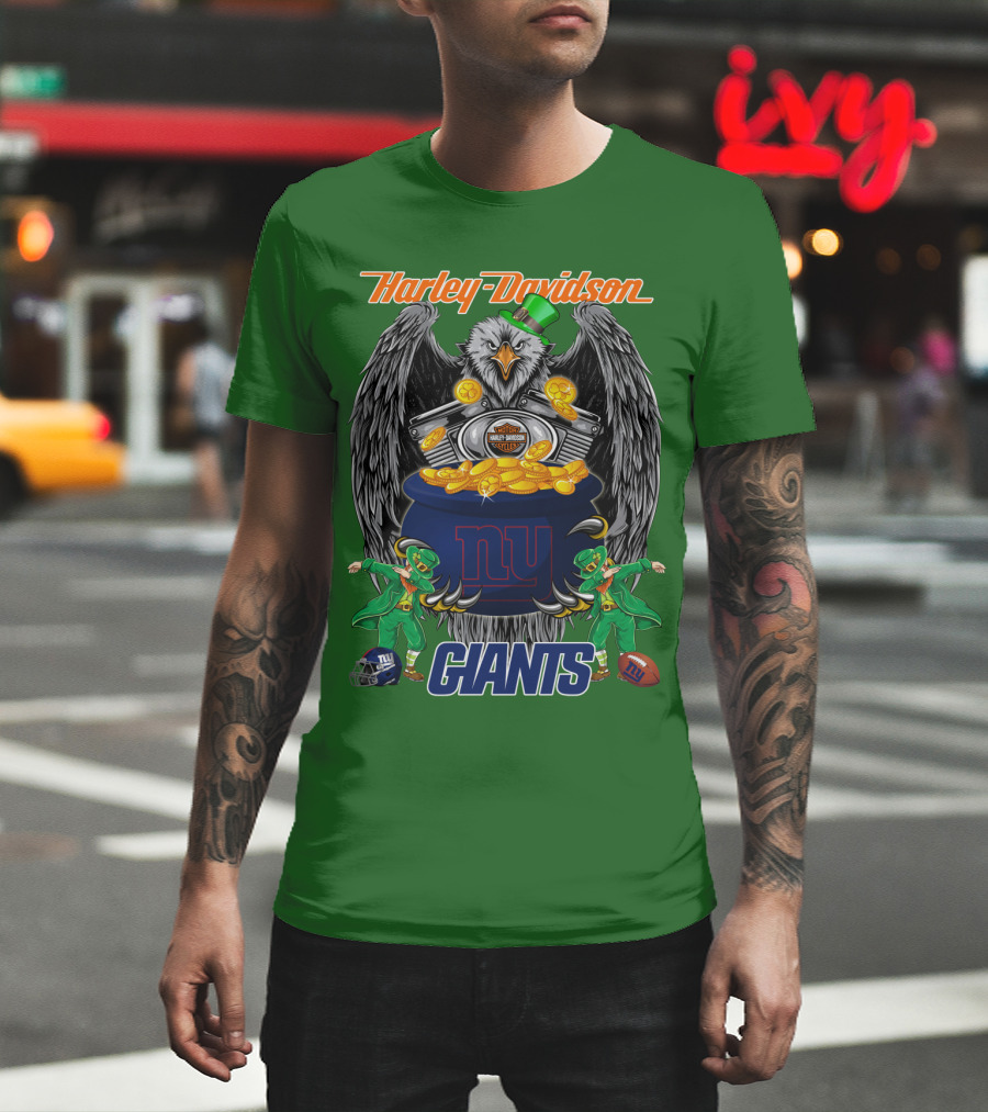 Harley Davidson Eagles And Leprechauns New York Giants Nfl Football T-Shirt