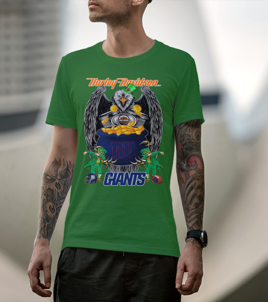 Harley Davidson Eagles And Leprechauns New York Giants Nfl Football T-Shirt