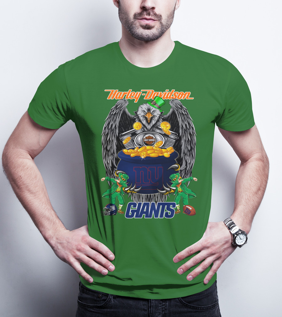 Harley Davidson Eagles And Leprechauns New York Giants Nfl Football T-Shirt