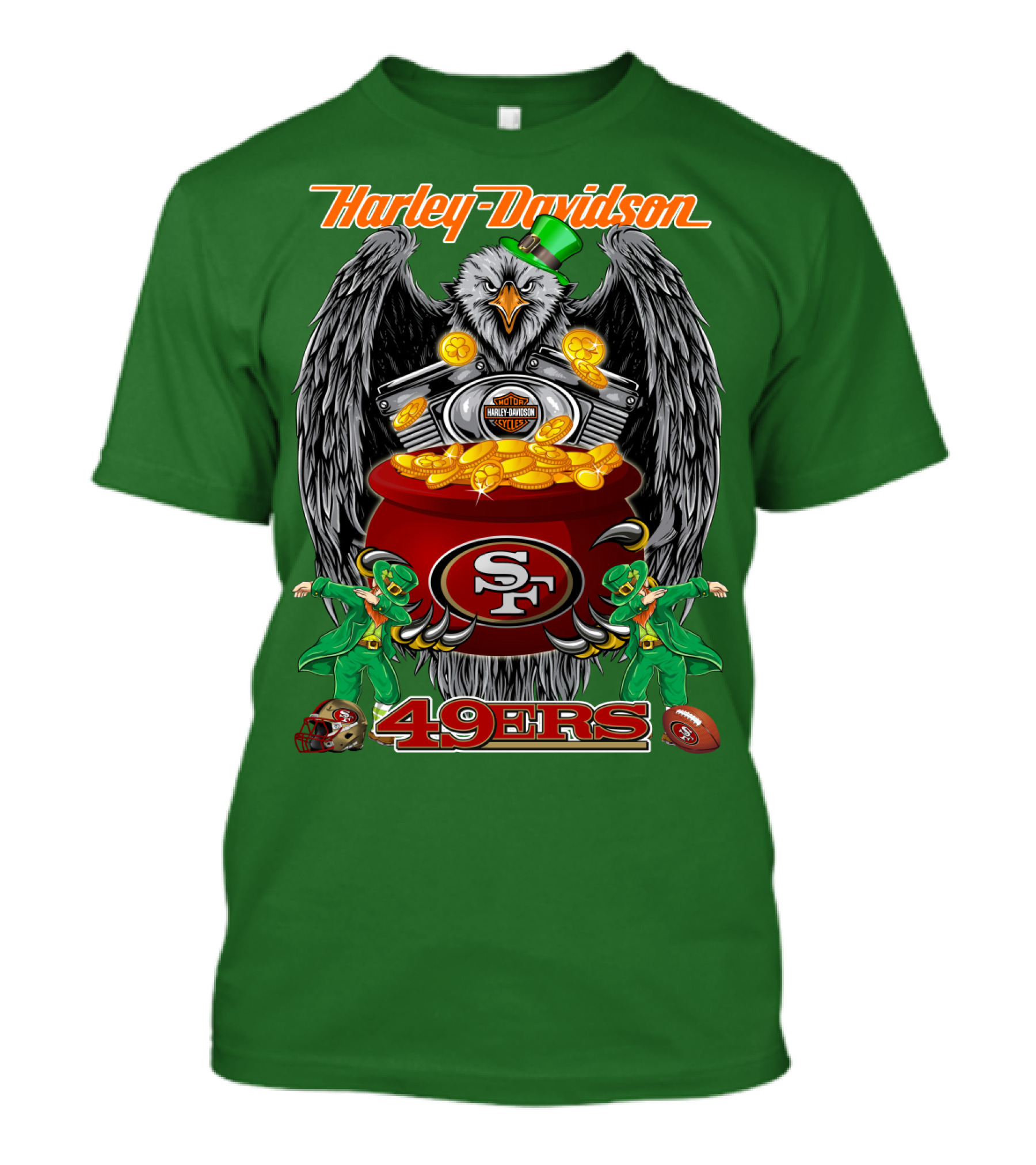 Harley Davidson San Francisco 49ers Nfl 49ers Leprechaun Pot Of Gold T-Shirt