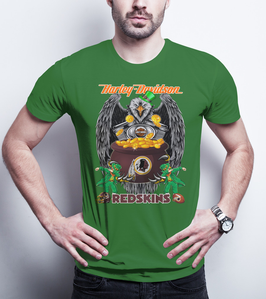 Harley Davidson Redskins Nfl Washington Redskins 46 Eagle Pot Of Gold Leprechauns T-Shirt