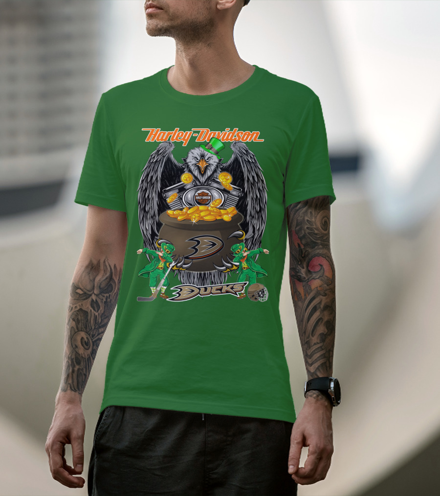 Harley Davidson Anaheim Ducks Nhl Eagles And Leprechauns T-Shirt