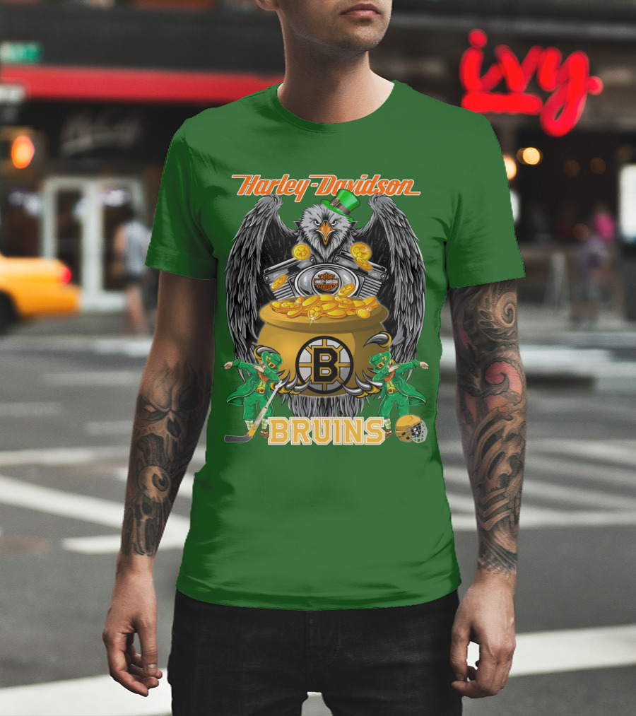 Harley Davidson Bruins St. Patrick's Day Coin Pot Hockey T-Shirt