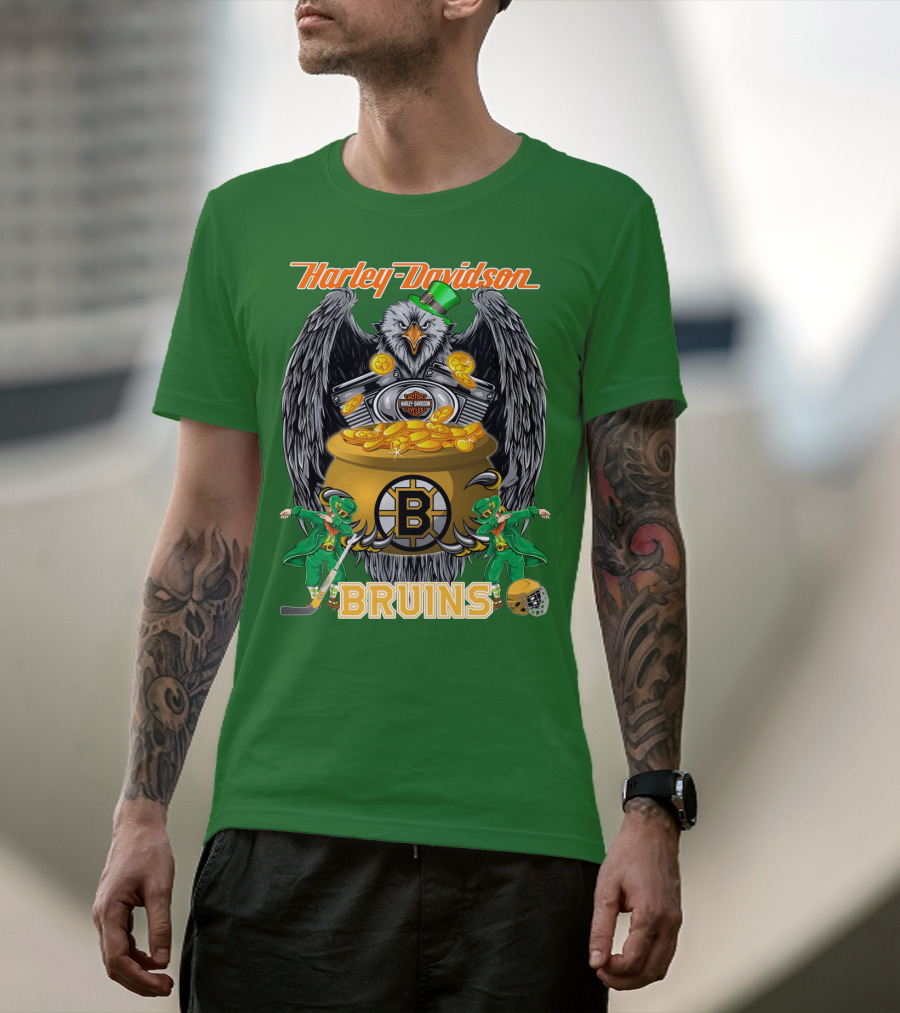 Harley Davidson Bruins St. Patrick's Day Coin Pot Hockey T-Shirt