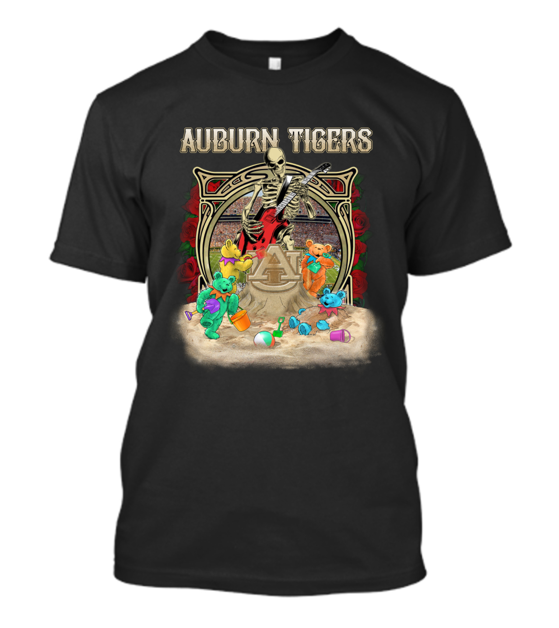 Auburn Tigers Skeleton Guitar Ncaa1 63 Bears Roses T-Shirt