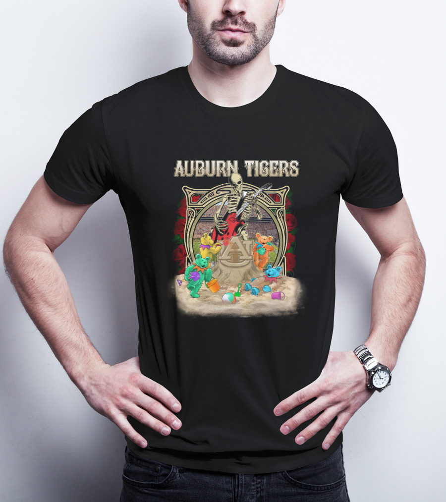 Auburn Tigers Skeleton Guitar Ncaa1 63 Bears Roses T-Shirt