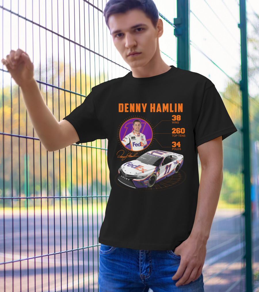 Denny Hamlin Fedex 11 Racing Stats 38 Wins 260 Top Tens 34 Poles T-Shirt