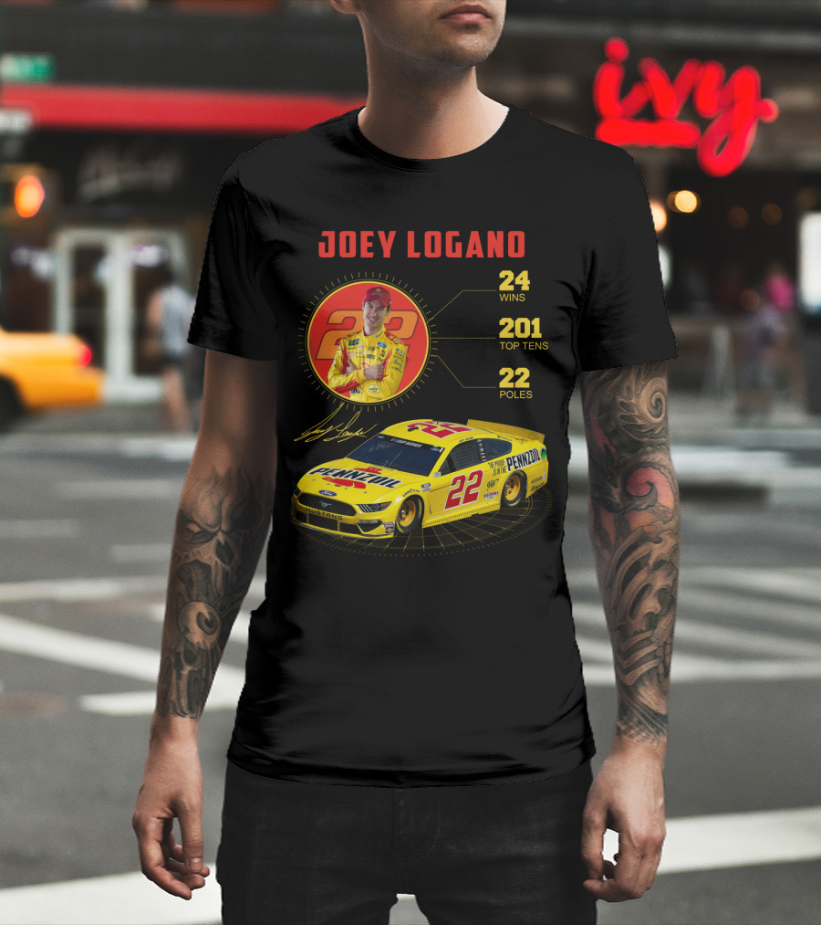 Joey Logano 22 Pennzoil Racing Stats 24 Wins 201 Top Tens 22 Poles T-Shirt