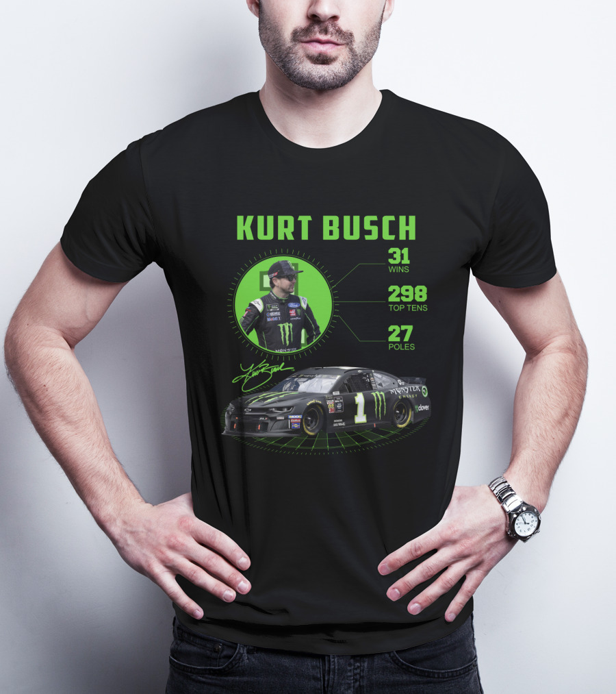 Kurt Busch 31 Wins 298 Top Tens 27 Poles Monster Energy Racing T-Shirt