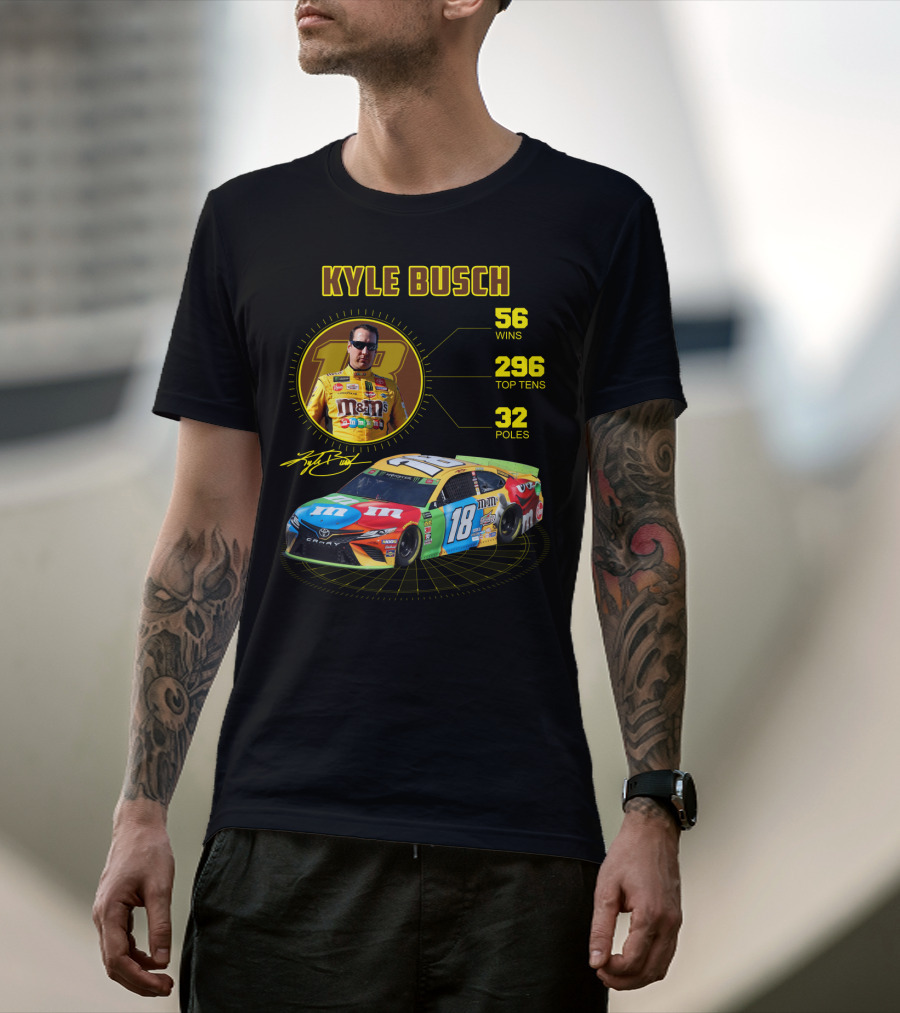 Kyle Busch M&M's 18 Toyota 56 Wins 296 Top Tens 32 Poles T-Shirt