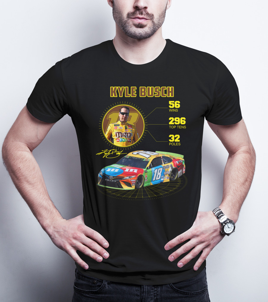Kyle Busch M&M's 18 Toyota 56 Wins 296 Top Tens 32 Poles T-Shirt