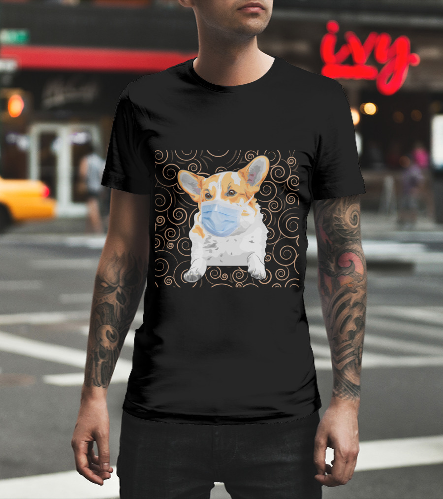 Corgi Wearing Mask With Swirl Pattern Background 81 T-Shirt