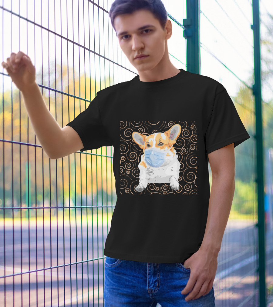 Corgi Wearing Mask With Swirl Pattern Background 81 T-Shirt