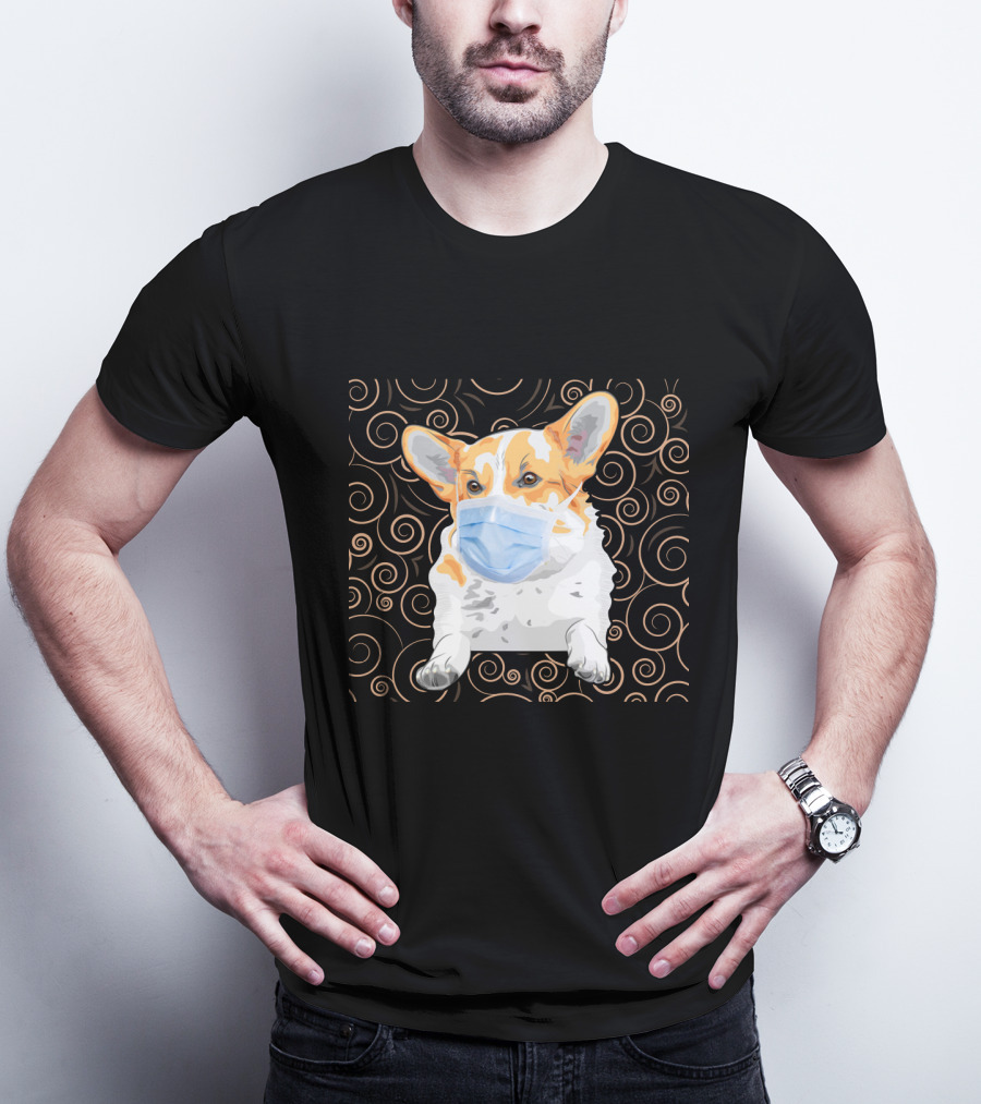 Corgi Wearing Mask With Swirl Pattern Background 81 T-Shirt