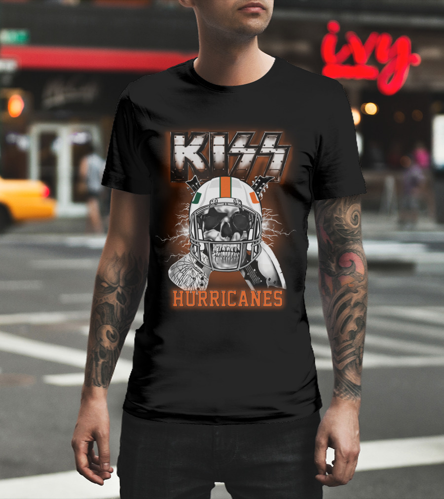Kiss Hurricanes Skulled Football Helmet Ncaa Mashup T-Shirt