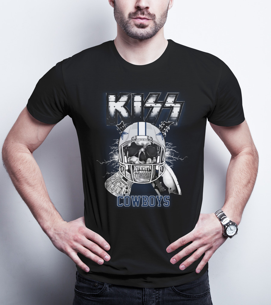 Kiss Cowboys Skull Helmet Electric Guitar Nfl Crossover T-Shirt