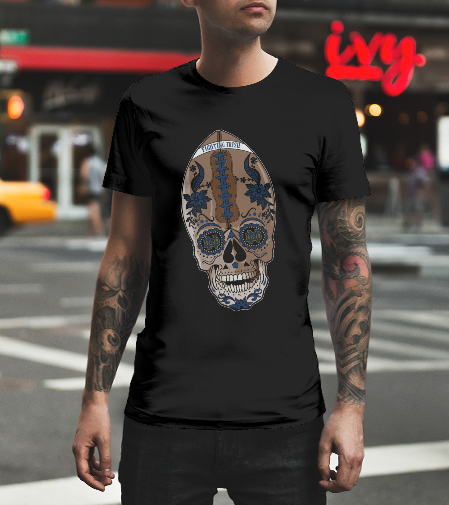 Ndfi Fighting Irish Skull Football T-Shirt