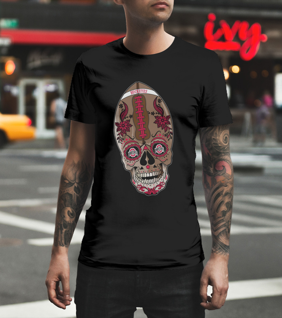 Buckeyes 97 Ohio State Skull Football Art T-Shirt