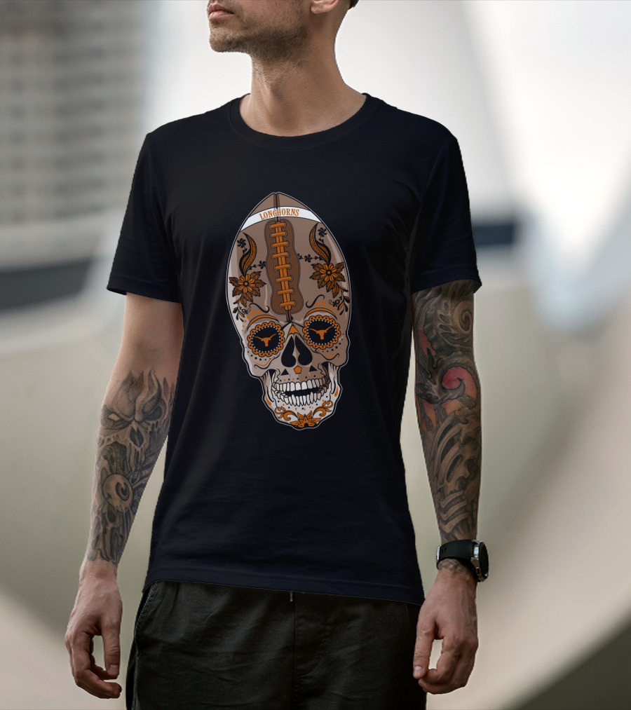 Longhorns Sugar Skull Football Floral T-Shirt